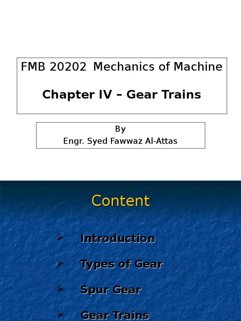 Chapter 04 - Gear Trains | PDF | Gear | Transmission (Mechanics)