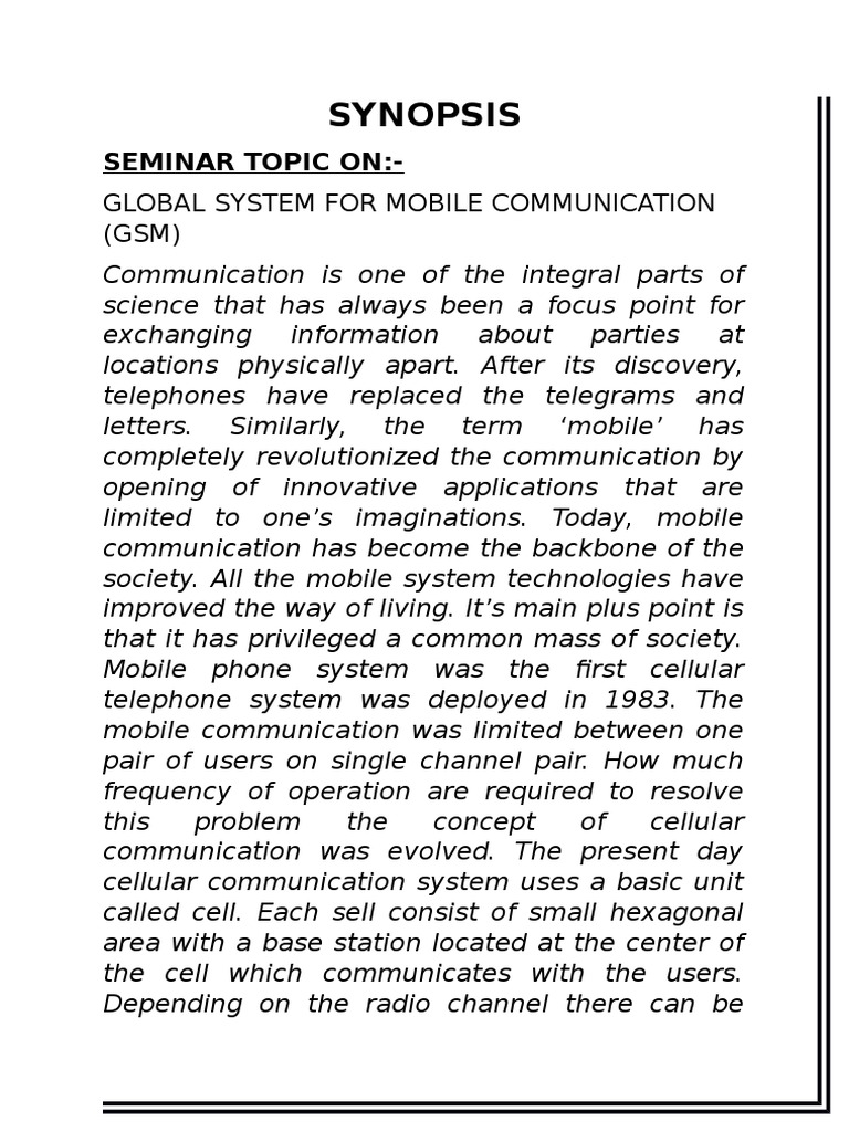 Synopsis: Seminar Topic On | PDF