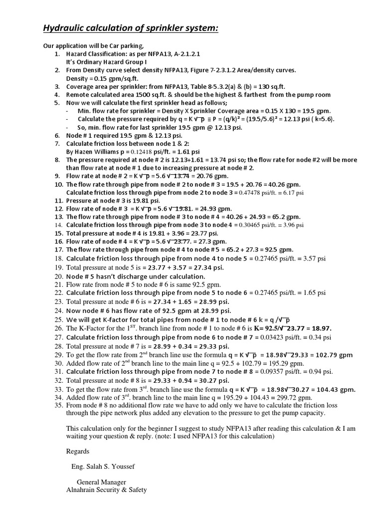 Sprinkler Calculation | PDF | Fire Sprinkler System | Pipe (Fluid ...