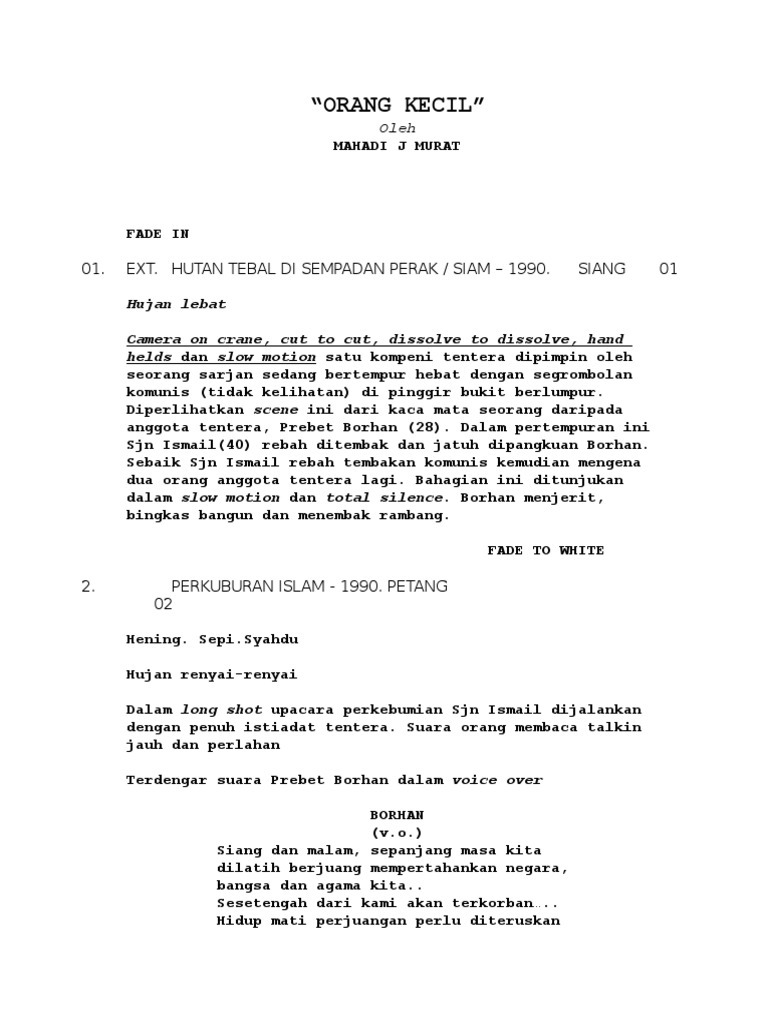 Skrip Filem Pendek - Orang Kecil | PDF