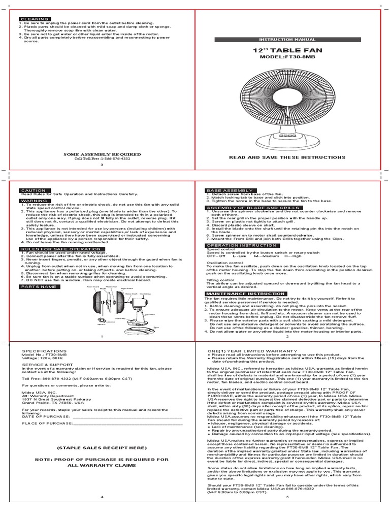 Fan Assembly | PDF | Ac Power Plugs And Sockets | Mechanical Fan