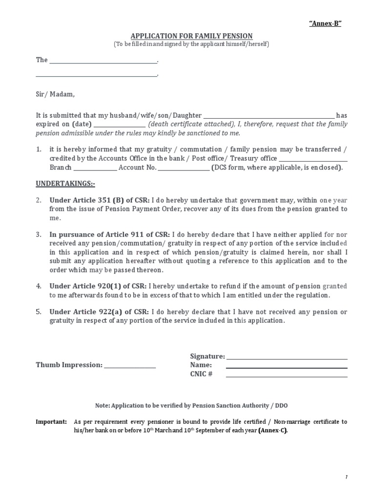 Family Pension Form | Pension | Politics