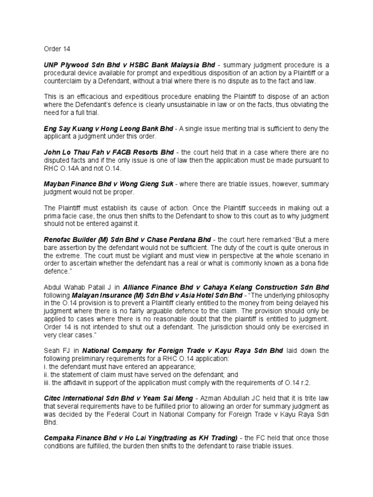 Order 14 | Summary Judgment | Judgment (Law)
