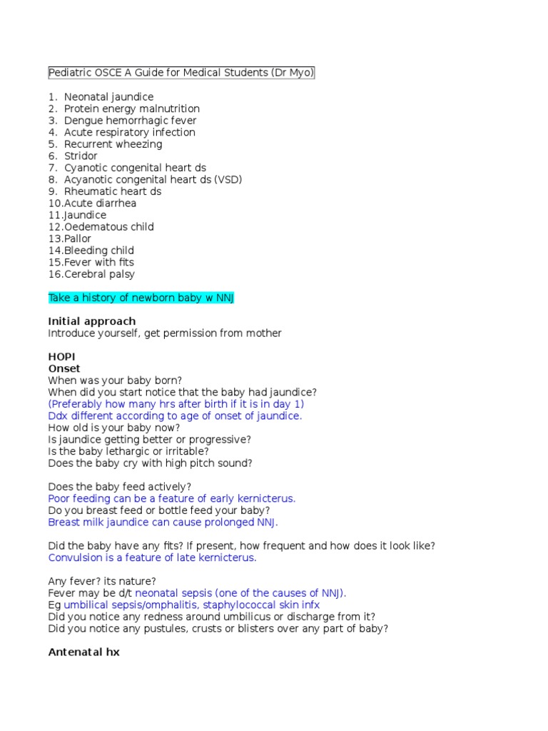 Pediatric OSCE A Guide For Medical Students | PDF | Infants | Childbirth
