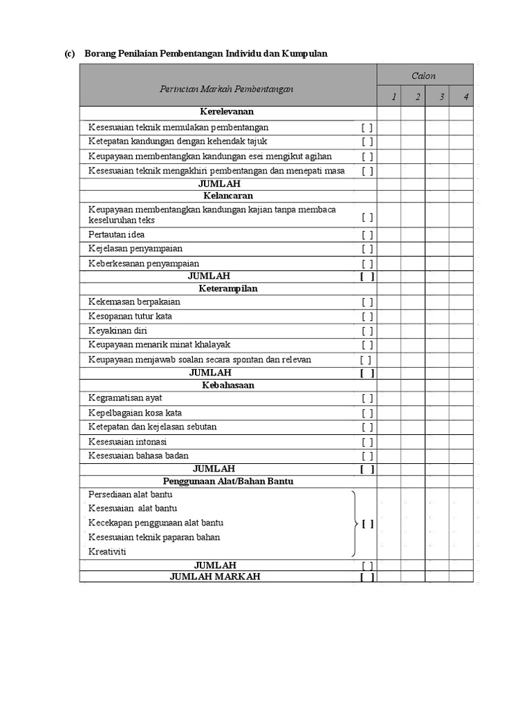 Borang Penilaian Pembentangan Individu Dan Kumpulan | PDF