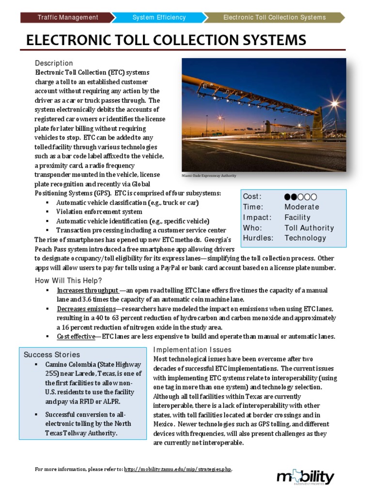 Electronic Toll Collection Systems Overview | PDF | Toll Road | Road ...