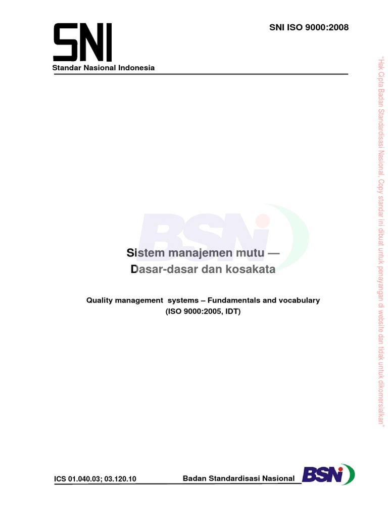 SNI ISO 9000 2008 Vocabulary PDF | PDF