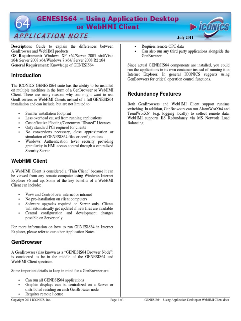 GENESIS64 Using Application Desktop or WebHMI Client | PDF | Microsoft Windows | Server (Computing)