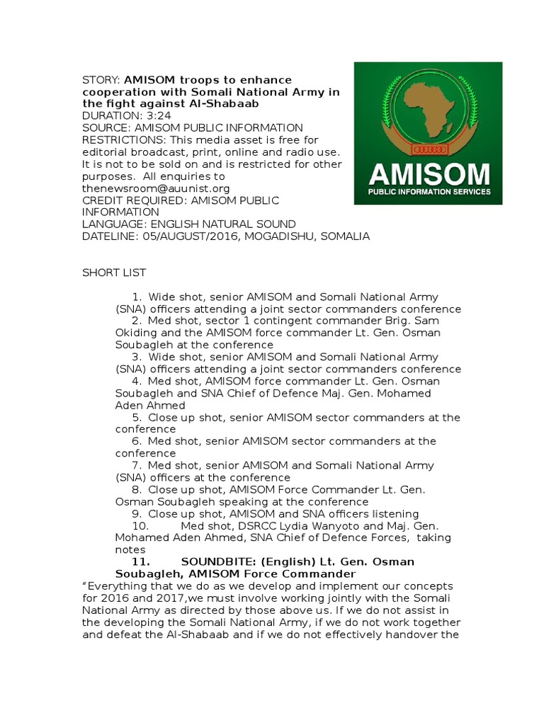 AMISOM-SNA Collaboration Against Al-Shabaab | PDF | African Union ...