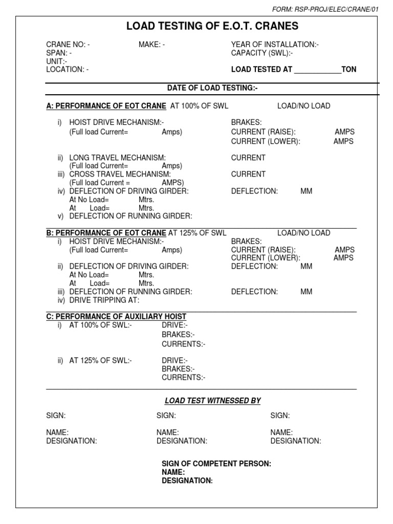 Rsp-Proj - Elec - Crane - 01 - Load Testing of Eot Crane | PDF