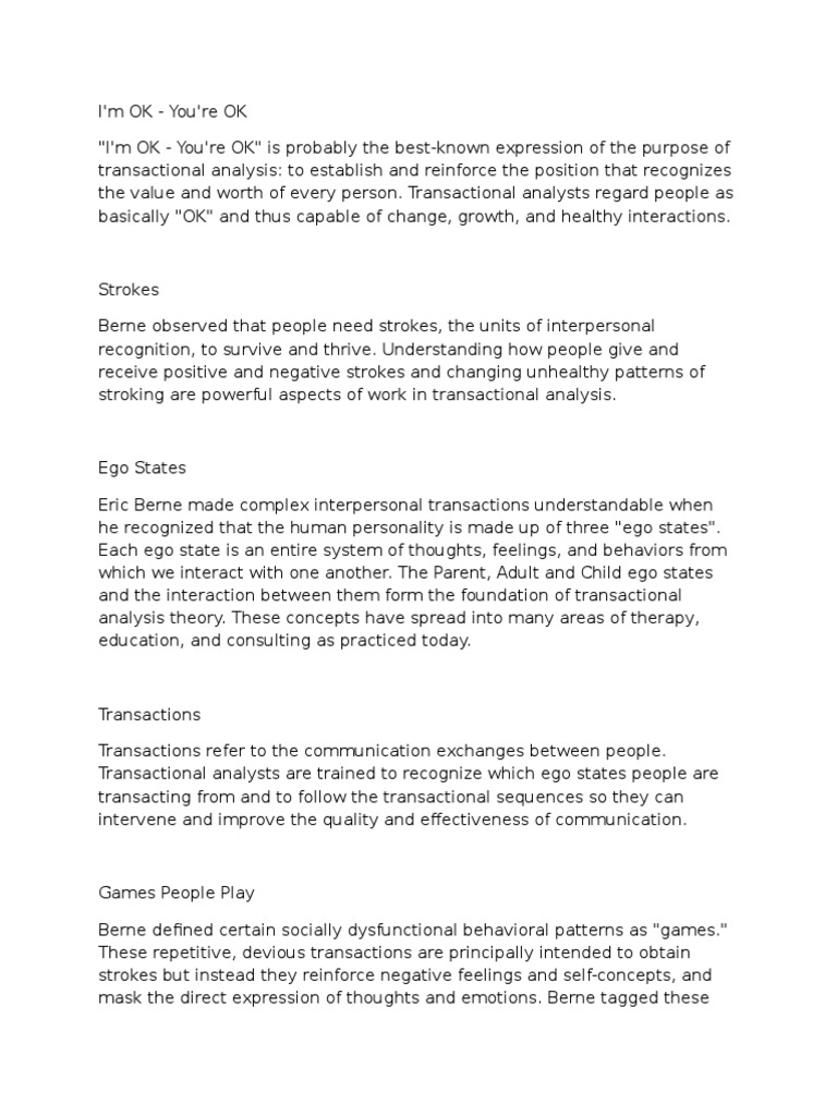 An Introduction to the Key Concepts of Transactional Analysis Theory ...