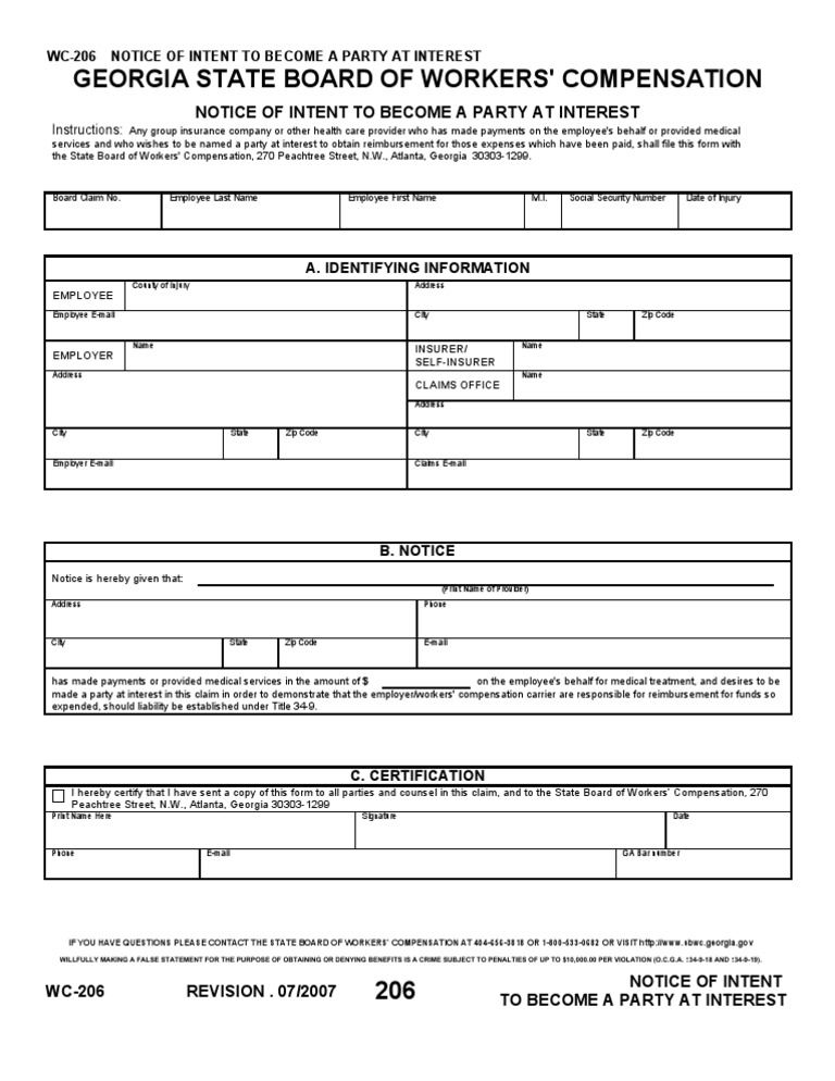 WC 206 | PDF | Workers' Compensation | Employment