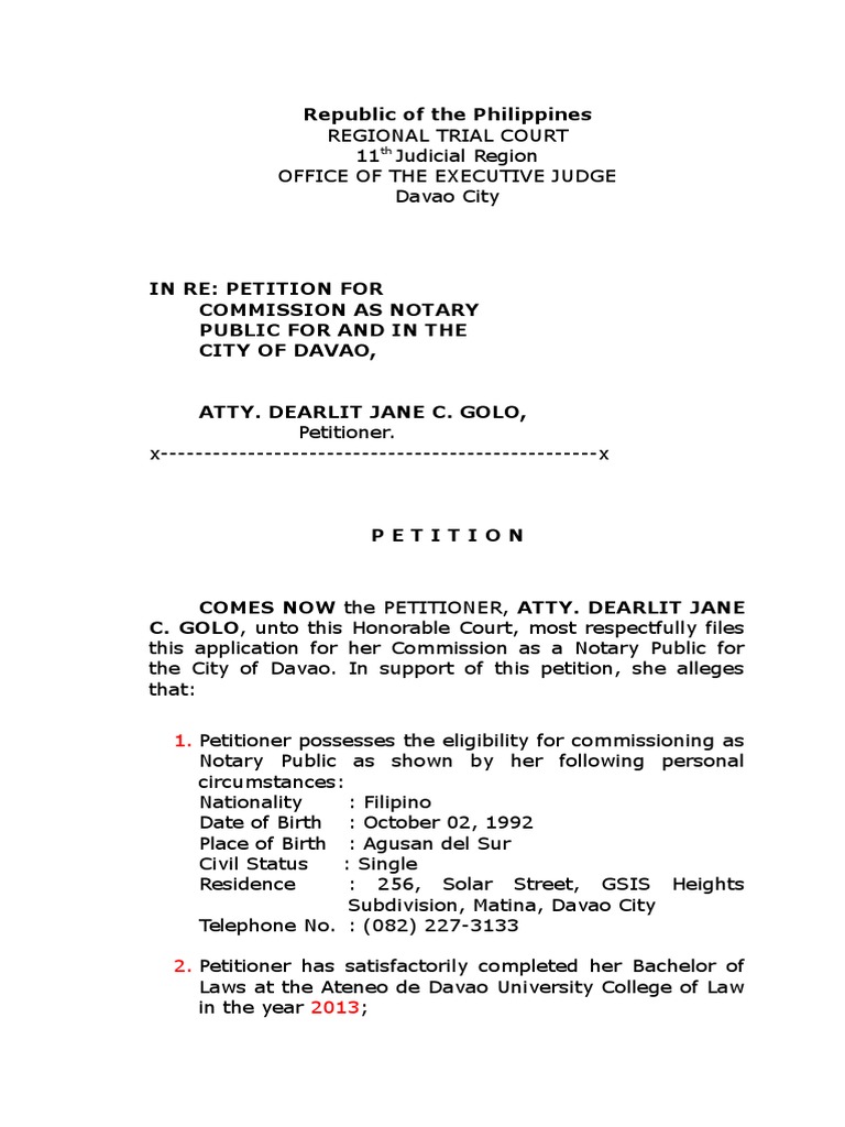 Petition For Notarial Commission | PDF | Notary Public | Practice Of Law