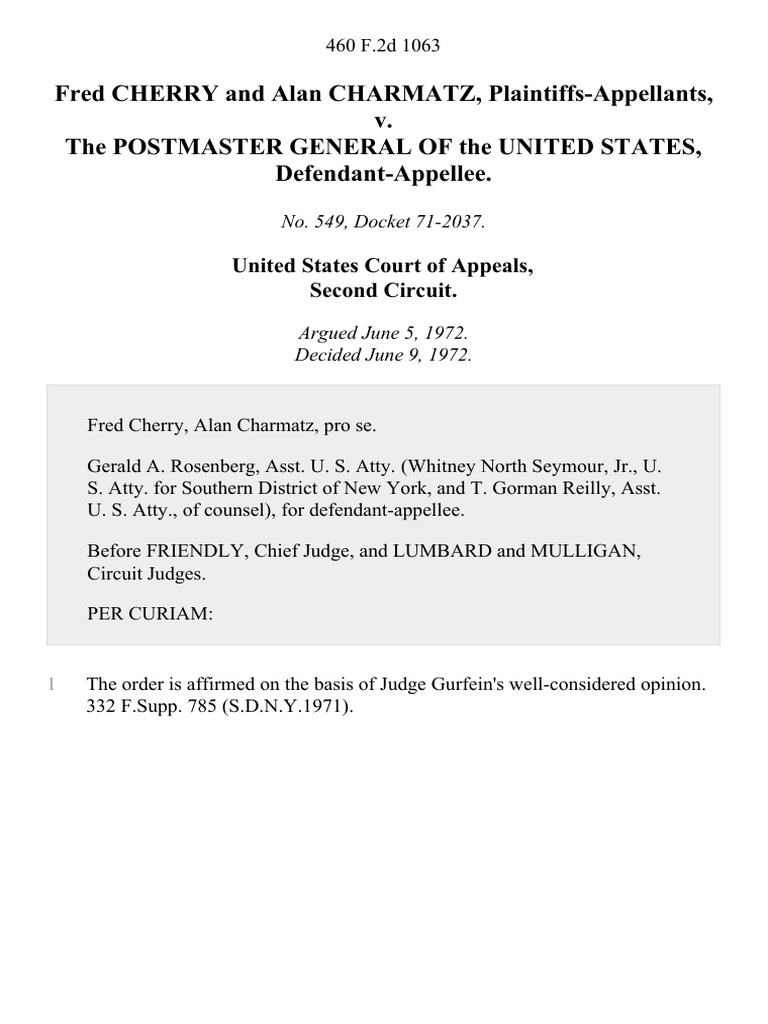 Fred Cherry and Alan Charmatz v. The Postmaster General of The United ...