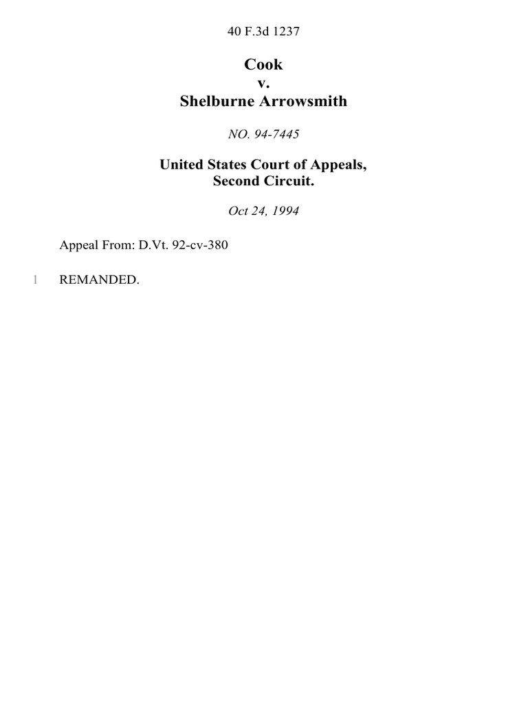 Cook v. Shelburne Arrowsmith, 40 F.3d 1237, 2d Cir. (1994) | PDF