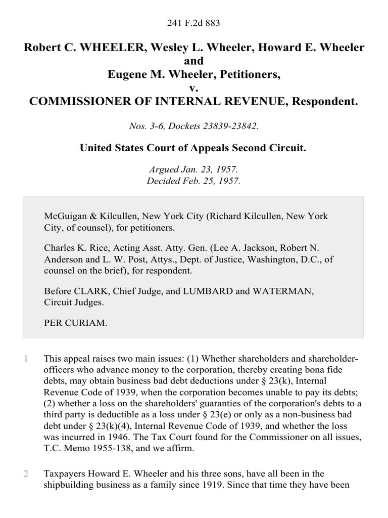 Robert C. Wheeler, Wesley L. Wheeler, Howard E. Wheeler and Eugene M ...