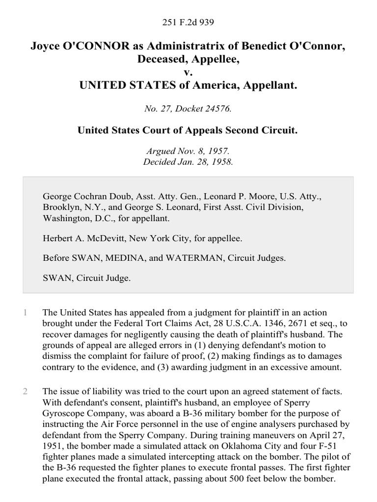 Joyce O'COnnOr As Administratrix of Benedict O'connor, Deceased v ...