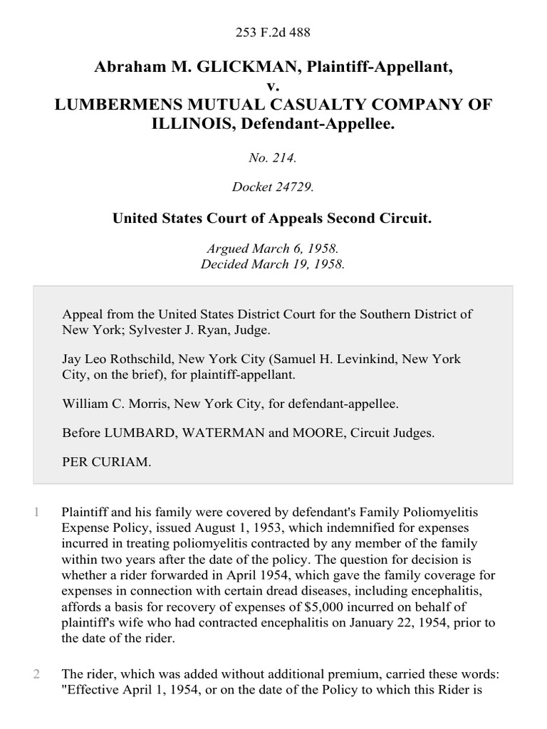 Abraham M. Glickman v. Lumbermens Mutual Casualty Company of Illinois ...