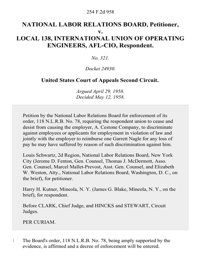 National Labor Relations Board v. Local 138, International Union of ...