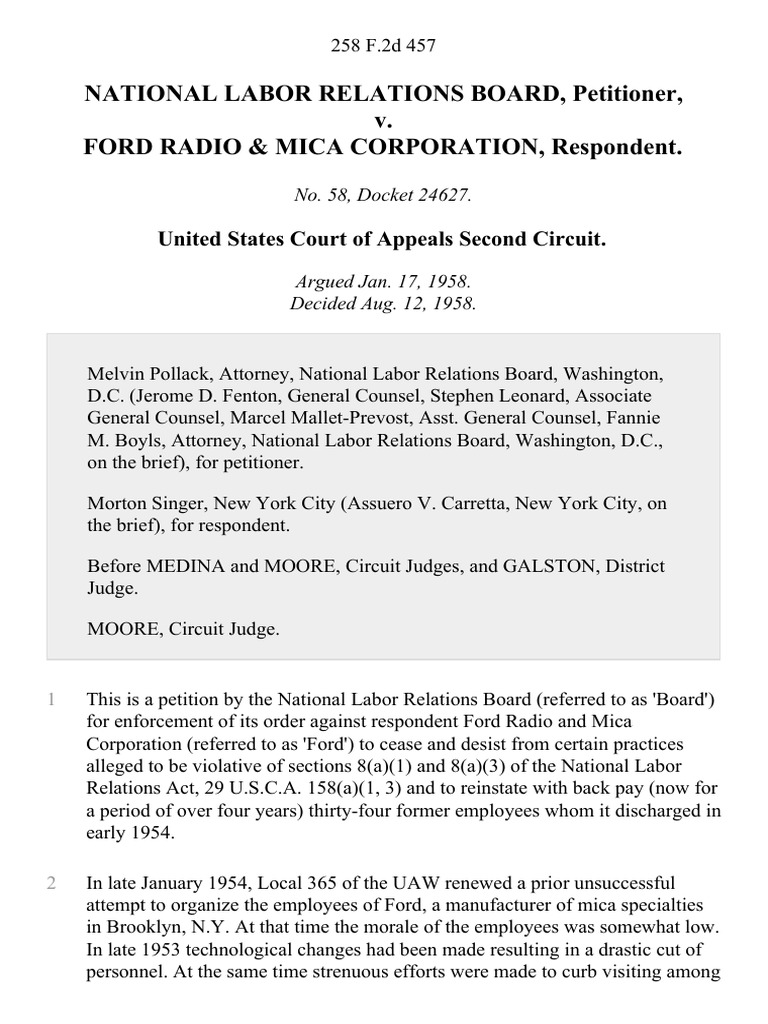 NLRB v. Ford Radio: Labor Dispute Case | PDF | National Labor Relations ...