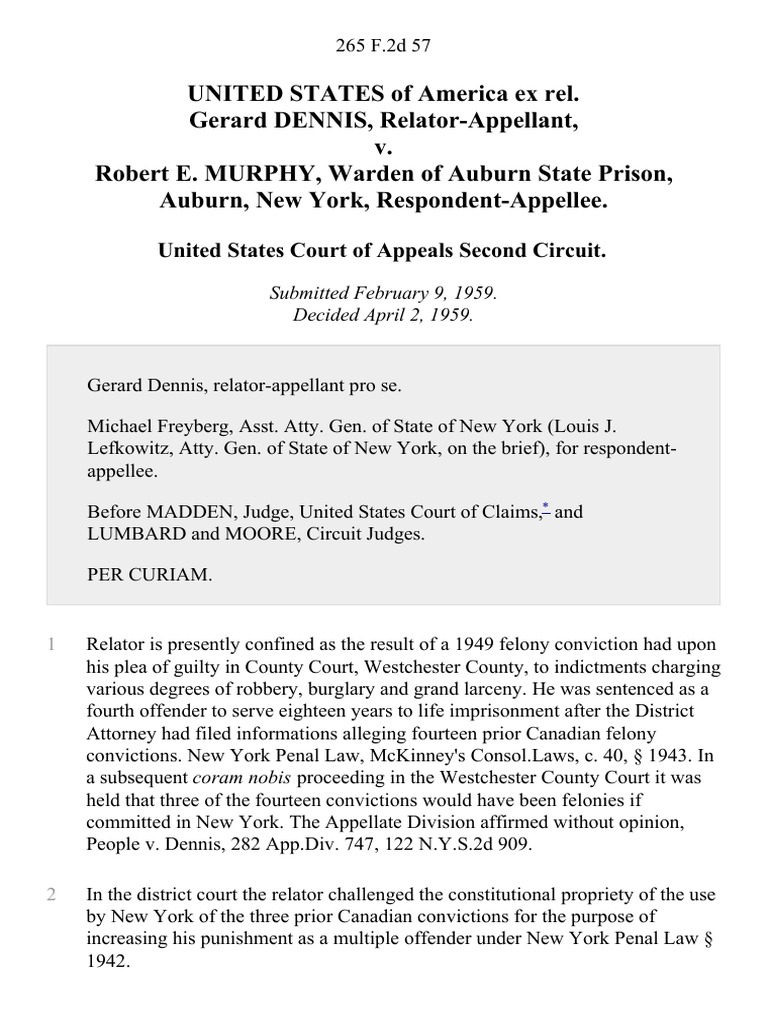 United States Of America Ex Rel Gerard Dennis Relator Appellant V