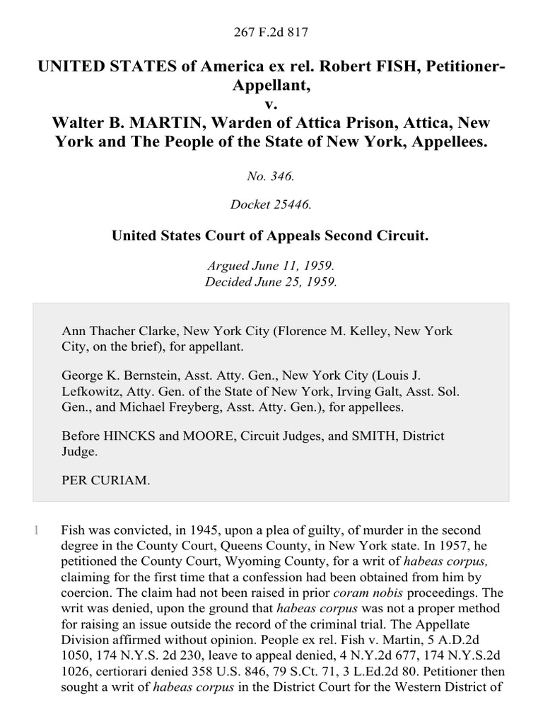 United States of America Ex Rel. Robert Fish v. Walter B. Martin ...