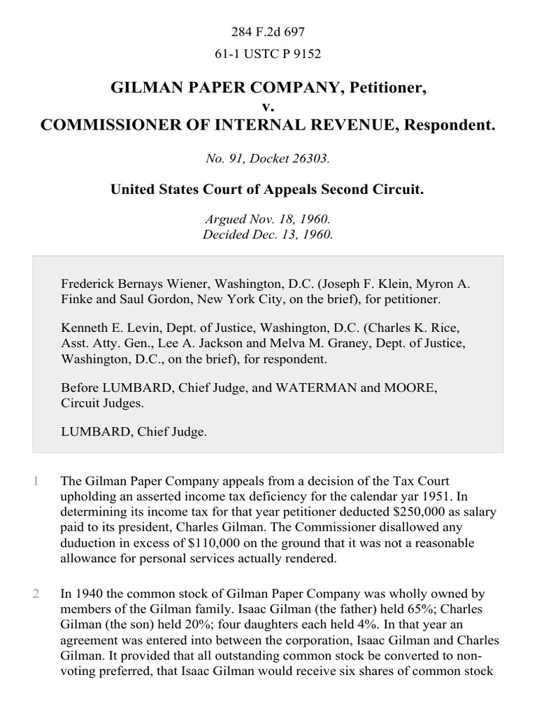 Gilman Paper Company v. Commissioner of Internal Revenue, 284 F.2d 697 ...