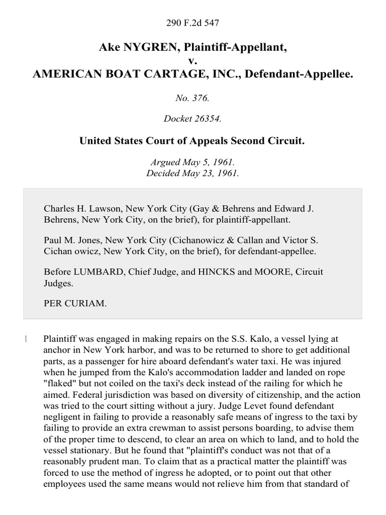 Ake Nygren v. American Boat Cartage, Inc., 290 F.2d 547, 2d Cir. (1961 ...