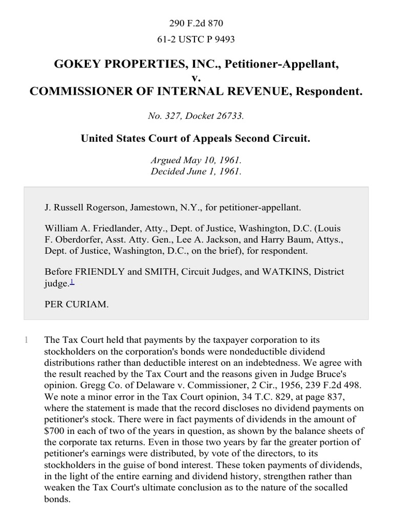 Gokey Properties, Inc. v. Commissioner of Internal Revenue, 290 F.2d 870, 2d Cir. (1961) | PDF
