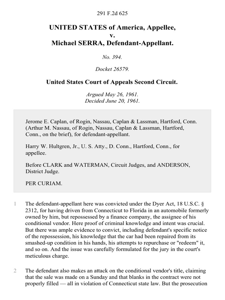 United States v. Michael Serra, 291 F.2d 625, 2d Cir. (1961) | PDF