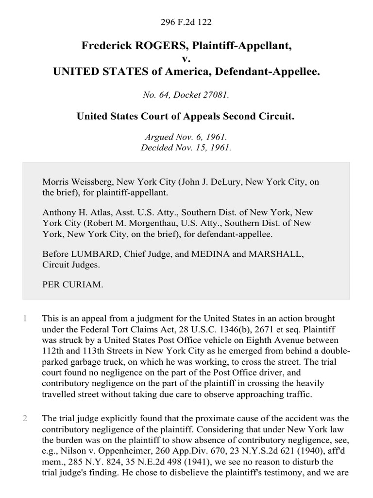 Frederick Rogers v. United States, 296 F.2d 122, 2d Cir. (1961) | PDF