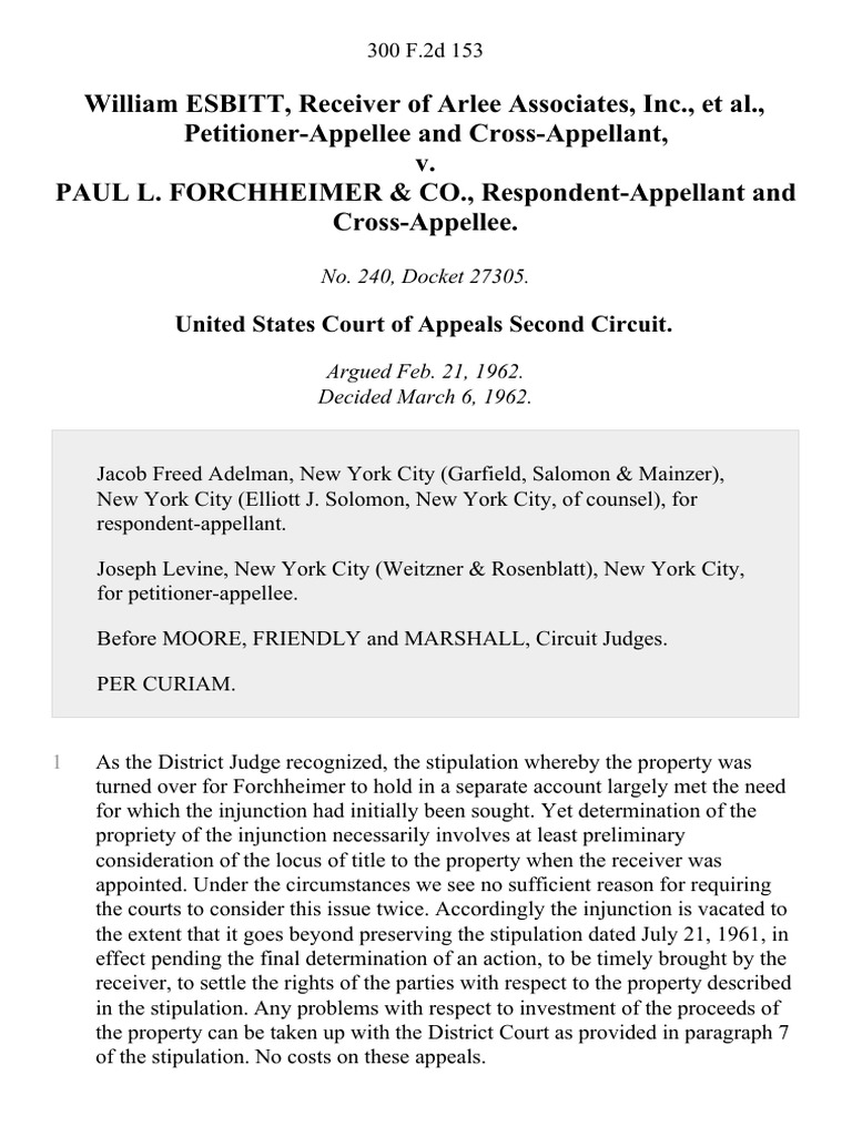 William Esbitt, Receiver of Arlee Associates, Inc., and Cross-Appellant ...