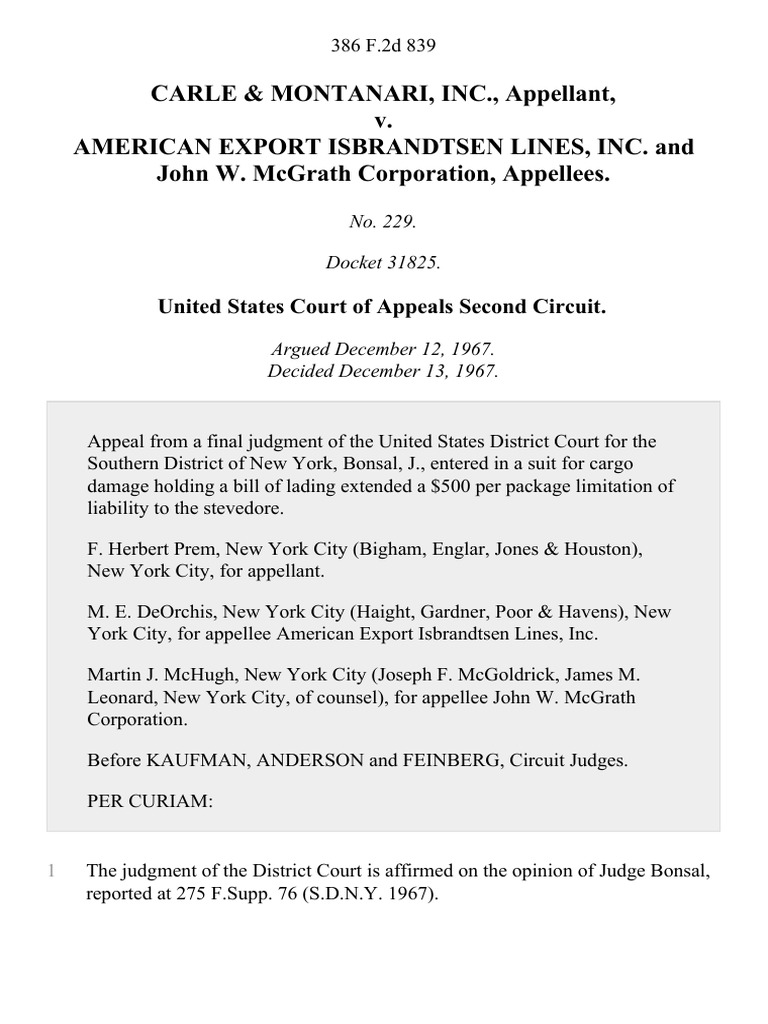 Carle & Montanari, Inc. v. American Export Isbrandtsen Lines, Inc. and ...