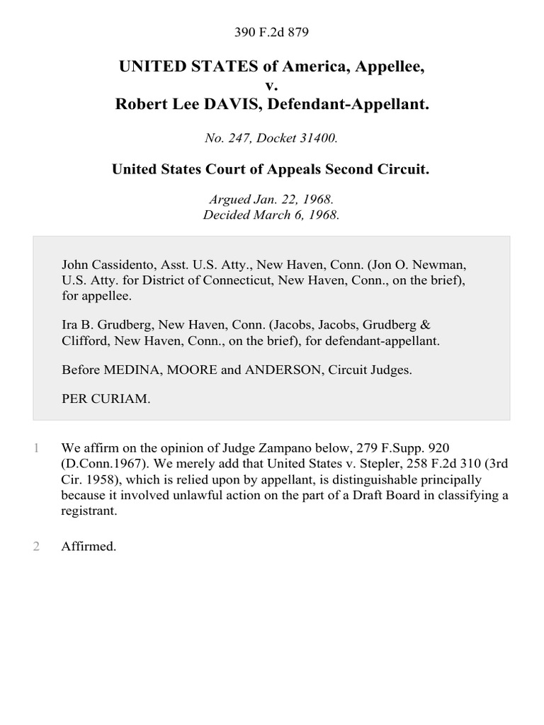 United States v. Robert Lee Davis, 390 F.2d 879, 2d Cir. (1968) | PDF