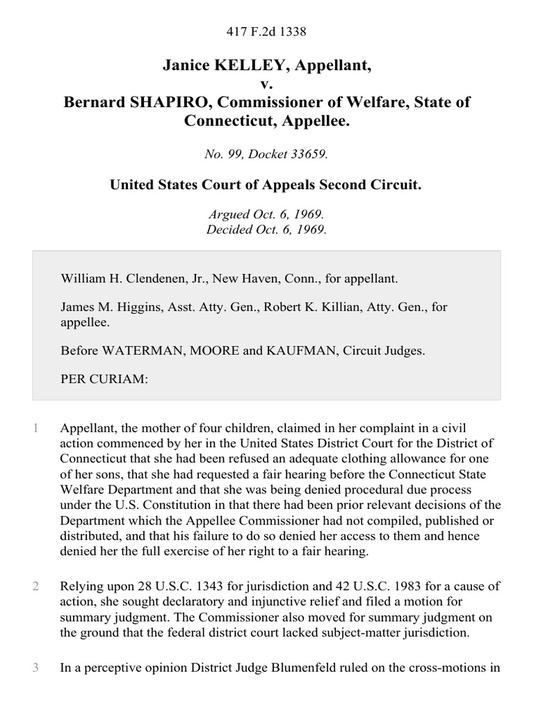 Janice Kelley v. Bernard Shapiro, Commissioner of Welfare, State of ...