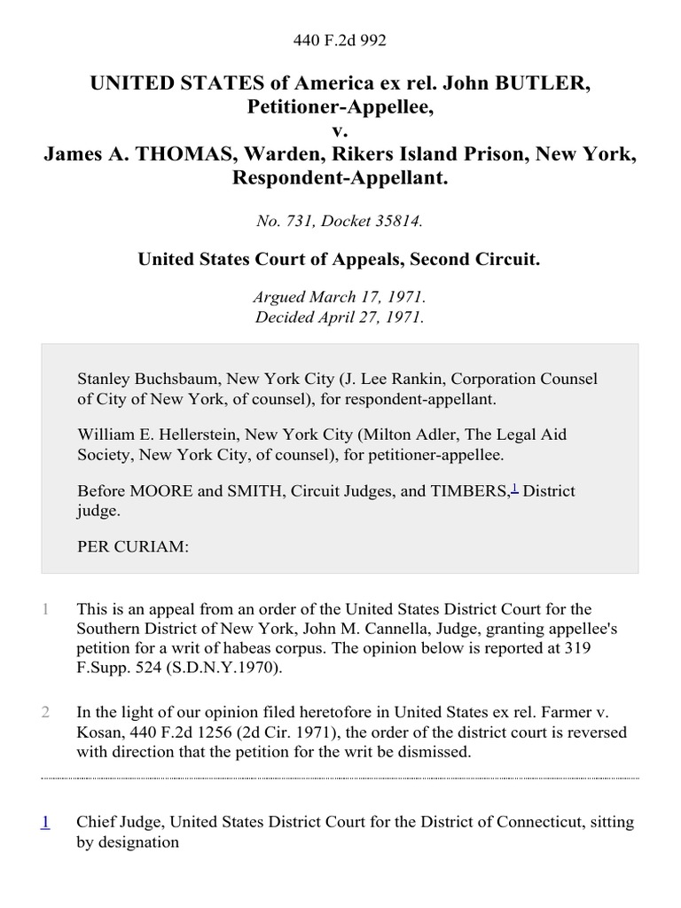 United States of America Ex Rel. John Butler v. James A. Thomas, Warden ...