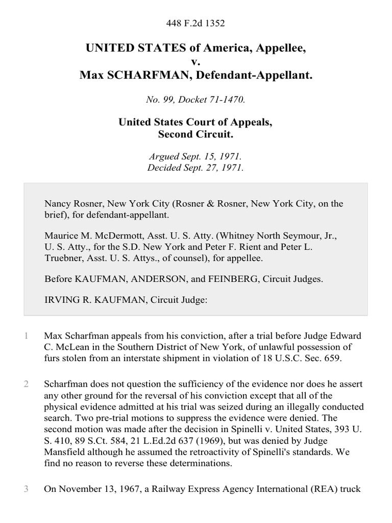 United States v. Max Scharfman, 448 F.2d 1352, 2d Cir. (1971) | PDF ...