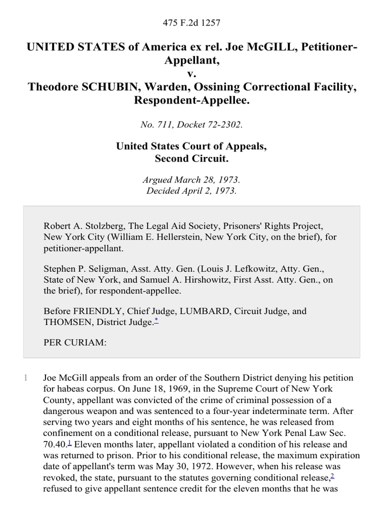 United States of America Ex Rel. Joe McGill v. Theodore Schubin, Warden ...