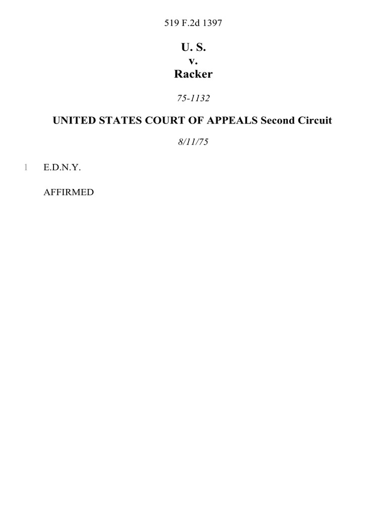 United States v. Racker, 519 F.2d 1397, 2d Cir. (1975) | PDF