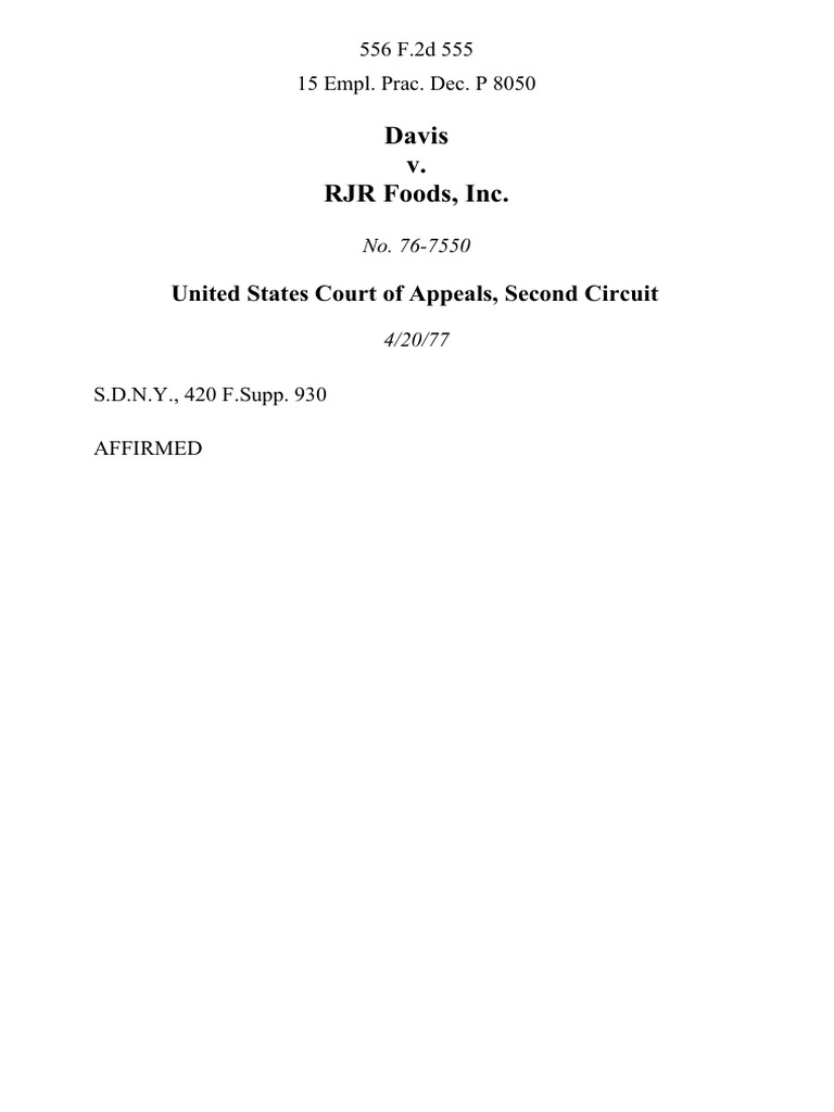 Davis v. RJR Foods, Inc. Case Summary | PDF