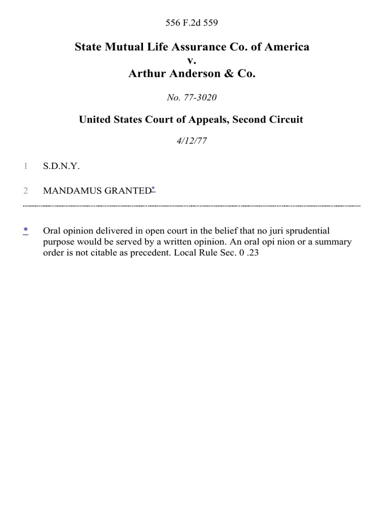 State Mutual Life Assurance Co. of America v. Arthur Anderson & Co, 556 ...