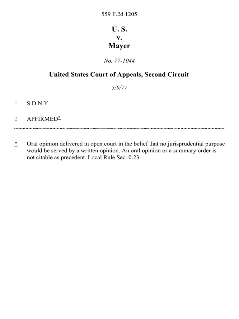 United States v. Mayer, 559 F.2d 1205, 2d Cir. (1977) | PDF