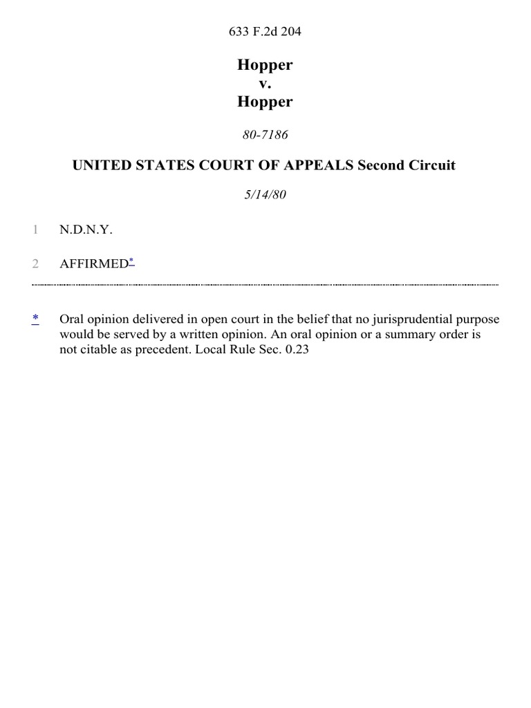 Hopper v. Hopper, 633 F.2d 204, 2d Cir. (1980) | PDF