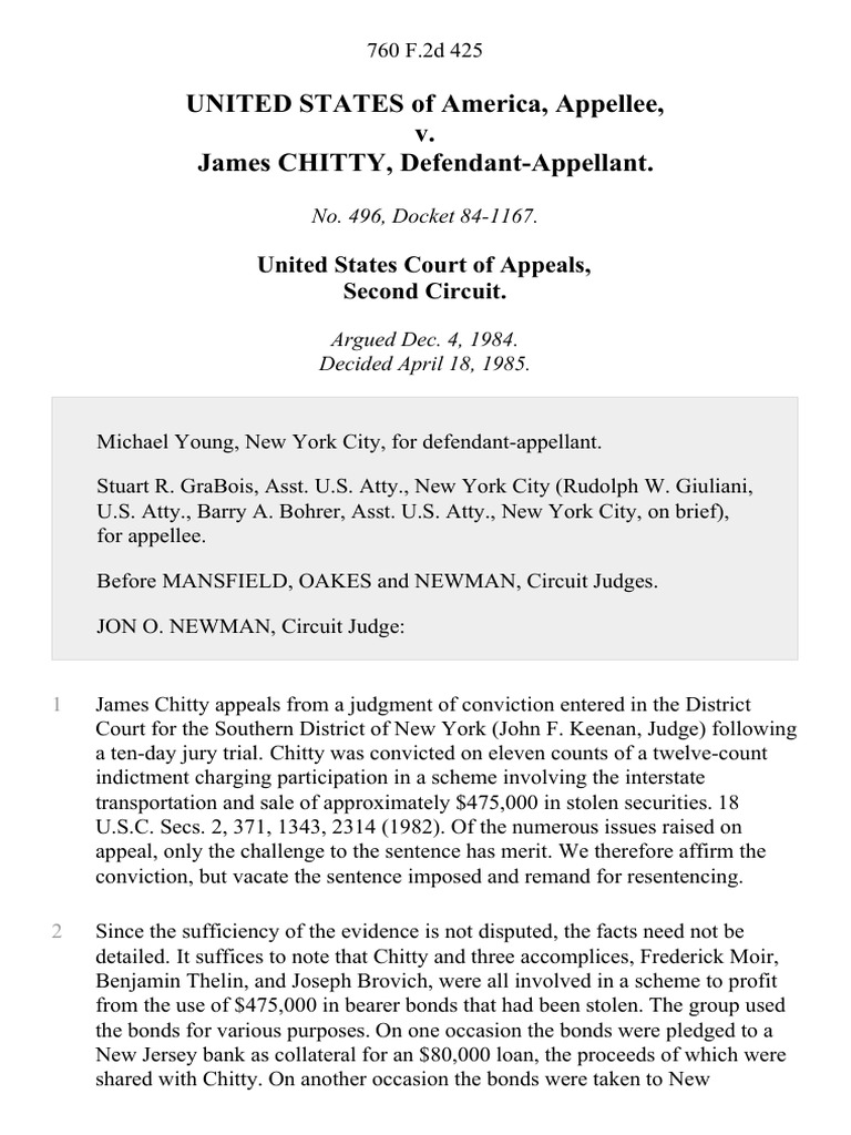 United States v. James Chitty, 760 F.2d 425, 2d Cir. (1985) | PDF ...