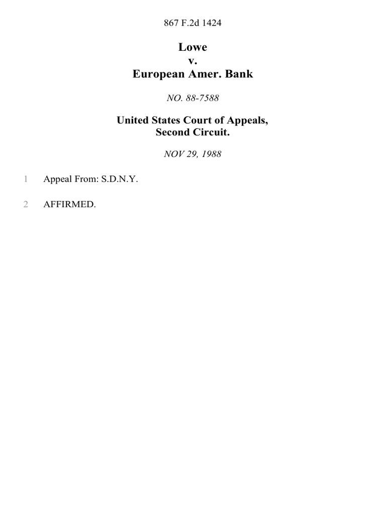 Lowe v. European Amer. Bank, 867 F.2d 1424, 2d Cir. (1988) | PDF