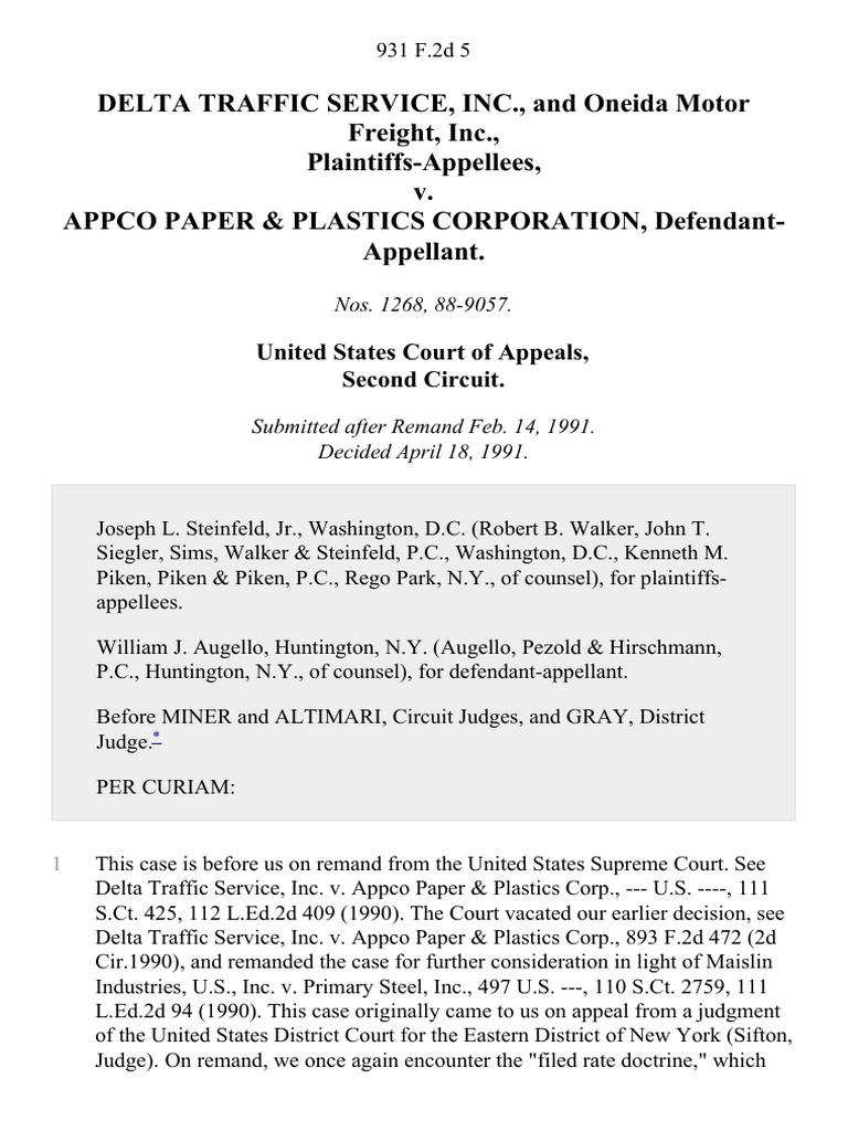 Delta Traffic Service, Inc., and Oneida Motor Freight, Inc. v. Appco ...