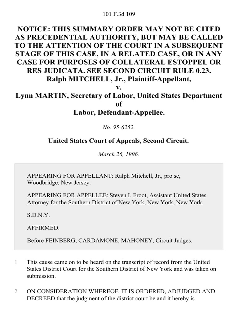 Ralph Mitchell, Jr. v. Lynn Martin, Secretary of Labor, United States ...