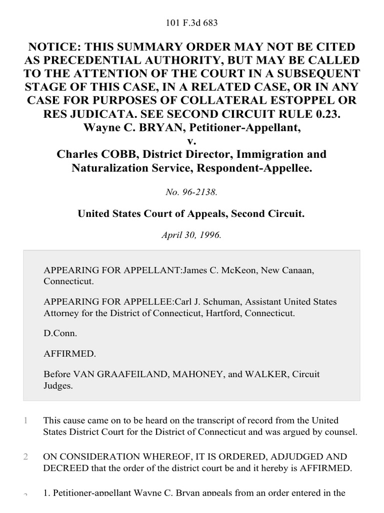 Wayne C. Bryan v. Charles Cobb, District Director, Immigration and ...