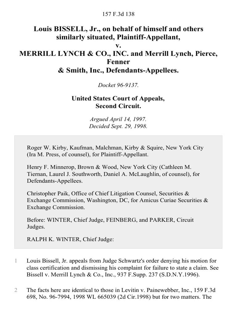 Louis Bissell, JR., On Behalf of Himself and Others Similarly Situated ...