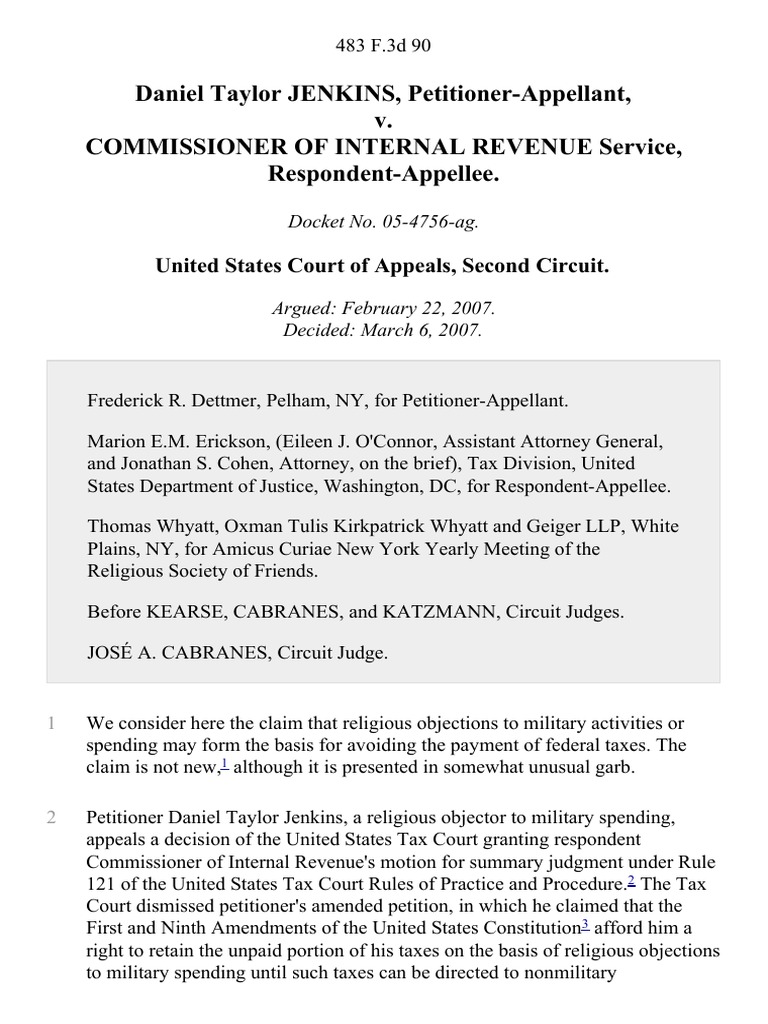 Daniel Taylor Jenkins v. Commissioner of Internal Revenue Service, 483 F.3d 90, 2d Cir. (2007 ...